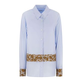 Dries Van Noten Chemise en popeline de coton brod&eacute;e - Femme - Blouses et Chemises - Bleu - Taille: 36 FR