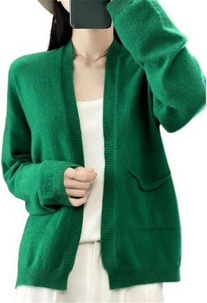 Generic Cardigan tricot&eacute; en laine fine m&eacute;lang&eacute;e &agrave; col en V sans boucle pour femme, Vert, XS