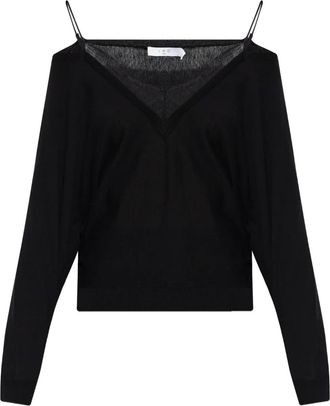 Iro pull en dentelle et col v - Noir