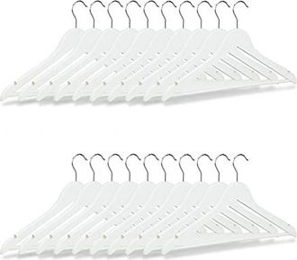 Relaxdays Kleiderb&uuml;gel Set Holz, 20er Pack Garderobenb&uuml;gel, Hemden & Hosen, 360&deg; drehbar, B&uuml;gel HxB 23 x 44 cm, wei&szlig;