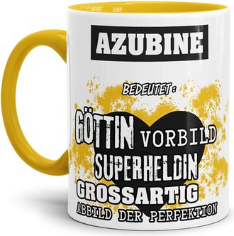 Tassendruck Berufe-Tasse Bedeutung Einer Azubine Innen & Henkel Gelb/Job/Tasse mit Spruch/Kollegin/Arbeit/Chefin/Witzig/Mug/Cup/Geschenk-Idee/Beste Qualität - 25 