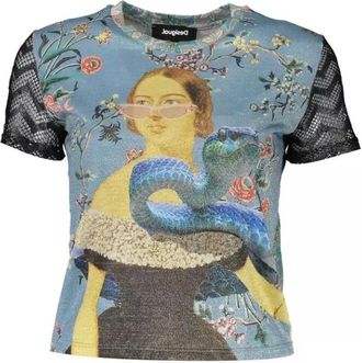 Desigual Femme, Tops, Multicolore, Taille: 46 FR Tee-shirt imprim&eacute; essentiel bleu clair avec contrastes
