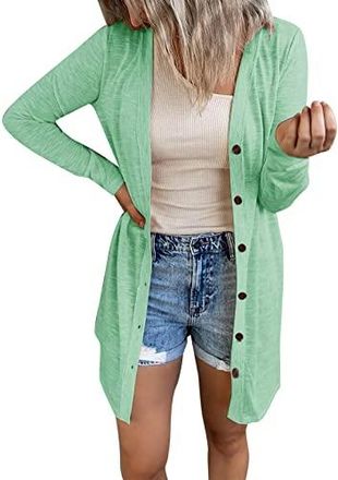 Generic Gilet Femme Fin - Femmes décontracté à Manches Longues tricoté Ouvert Devant boutonné Doux lâche élégant Cardigan Blouse léger Manteau Cardigan Femmes