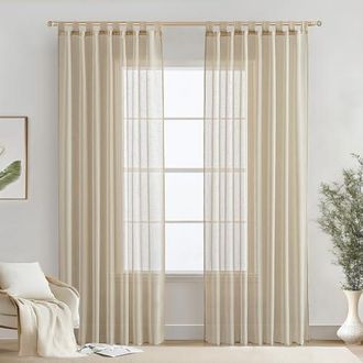 Miulee 2 Pi&egrave;ce Rideaux Voilages de Fen&ecirc;tre Effet Lin Semi-Transparent Draperie avec Passants Voile Int&eacute;rieur Lin Imitation Elegant pour Chambre Salon Maison 