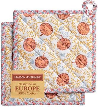 Maison d'Hermine Maison dHermine Lot de 2 maniques 100 % coton r&eacute;sistantes &agrave; la chaleur avec noeud pour p&acirc;tisserie, barbecue, manipulation de po&ecirc;les chaudes, festival 