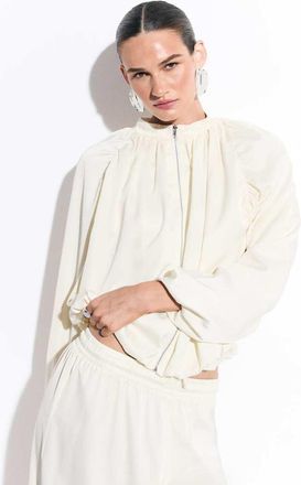 Missy Empire ensemble 2 pi&egrave;ces bomber en satin &agrave; manches ballon &eacute;cru-Blanc