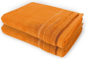 WohnDirect Duschtuch Set 2 teilig - 2 Badetücher (70x140) - Frottee 100% Baumwolle - Orange
