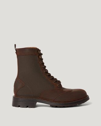 Belstaff Bottes Campbell Pour Homme Leather & Cordura Vert Olive D&eacute;lav&eacute; Eu 41