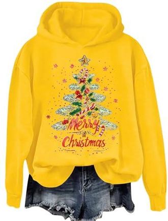 Generic Sweat à capuche de Noël 2025 pour femme - Imprimé dHalloween décontracté - Pour les loisirs - Pour les fêtes dentraînement, les cadeaux de Noël, jaune