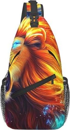 Generic Sac &agrave; dos &agrave; bandouli&egrave;re avec motif lion lumineux et cosmique pour homme