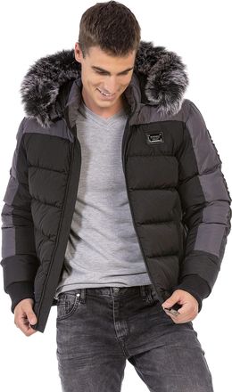 Cipo & Baxx Herren Mantel CM182 Schwarz - Stylische Winterjacke im modernen Design mit warmem Innenfutter, abnehmbarer Kapuze und funktionalen Details f&uuml;r kalte T