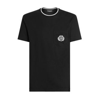 Dolce & Gabbana Schwarze Logo-bestickte T-Shirts und Polos - - Tops - Herren - Schwarzk - S