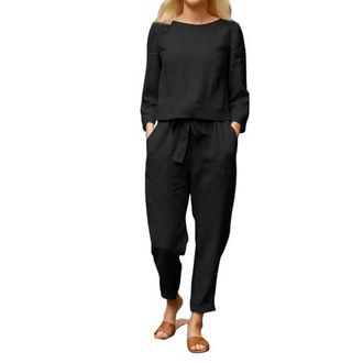 Generic Co Ord Ensembles pour femmes V&ecirc;tements de couleur unie Haut pliss&eacute; &agrave; manches longues et pantalon ample &agrave; jambe large Costume d&eacute;contract&eacute; Ensemble de s