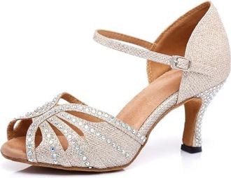 Minitoo Sandales latines pour femme - Avec sangle de cheville - Pour le sport, la danse, le bal de fin dannée, L375 Champagne 7 Talon 5 cm, 41.5 EU