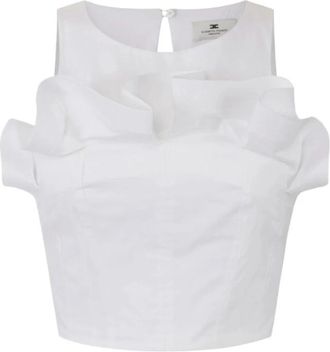 Elisabetta Franchi Femme, Tops, Blanc, Taille: 40 FR Haut &agrave; Volants et Encolure Ras du Cou