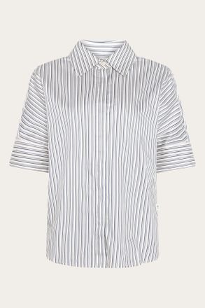 Knowledge Cotton Apparel Damen vegan Hemd Islet Regular Satin Blau Gestreift