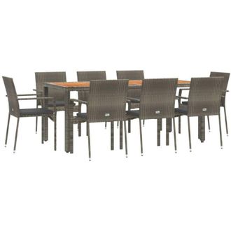vidaXL Vidaxl - Ensemble &agrave; manger de jardin 9 pcs coussins gris r&eacute;sine tress&eacute;e