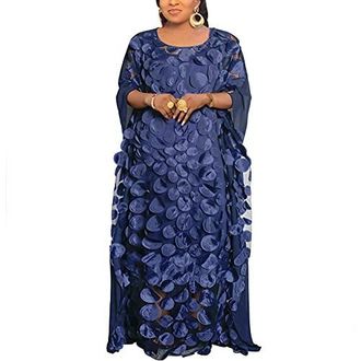 Hawaiian Dreams Afircan Robe Caftan en Mousseline de Soie pour Femme avec Appliques à Fleurs Taille Unique, Bleu Marine, Taille Unique