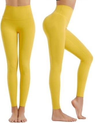 Generic Leggings Sport pour Femmes,Leggings Femme Anti-Cellulite Push Up Butt Lift Elastique Taille Haute Leggings Sport pour Femmes Pantalon de Yoga,Jaune,XL