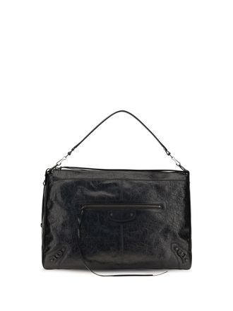 Balenciaga Le City Moto Lambskin Leather Shoulder Bag - Black