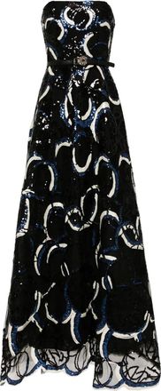 Elie Saab robe bustier longue &agrave; broderies - Noir