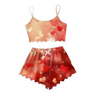 Generic Ensemble de v&ecirc;tements de nuit pour femme Saint Valentin Simple Chemise de nuit Baggy Nuit Doux V&ecirc;tements de nuit Mignon Ventre Nu Cami Top et Short av