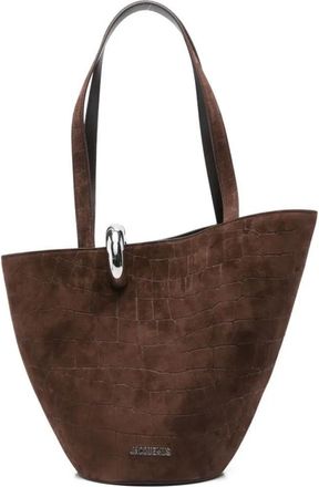 Jacquemus Hobo Bags - Asymmetrical Dark Brown Embossed Suede Bag - Gr. unisize - in Schwarz - f&uuml;r Damen