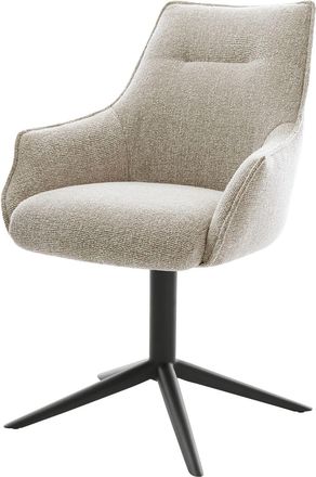 DELIFE Esszimmerstuhl Alja-Flex mit Armlehnen Fu&szlig;kreuz Schwarz Webstoff Soft Beige 360&deg; drehbar Wippfunktion Taschenfederkern