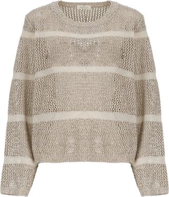 PANICALE Panicale, Femme, Pulls, Jaune, Taille: 38 FR Pull &agrave; col rond perfor&eacute; et orn&eacute; de sequins