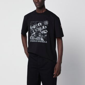 Moncler Schwarzes Rundhals-T-Shirt aus Baumwolle