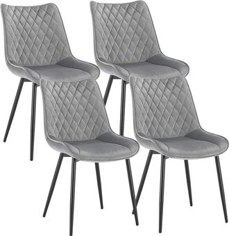 Woltu Woltu - Lot de 4 Chaise de Salle à Manger Chaise de Cuisine, Assise en Velours, Pieds en métal, Gris Clair