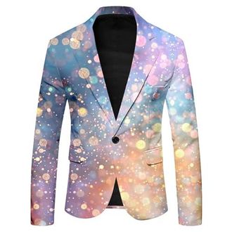 Generic Veste pour homme - Aspect &agrave; paillettes imprim&eacute; - Effet scintillant - Veste de costume pour carnaval, f&ecirc;te - Coupe ajust&eacute;e - Blazer pour spectacle - Co