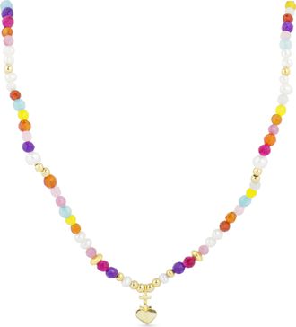 Luxenter Halskette aus 925er Sterlingsilber mit mehrfarbigem Kristall in 18K Gelbgold - Nymox