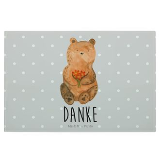 Mr. & Mrs. Panda Medium Glas Schneidbrett B&auml;r Dankbar - Geschenk, Schneideplatte, Danke, Teddy, Dankesch&ouml;n, Glasschneidebrett, Schneidebrett Aus, Schneidplatte, Hygien