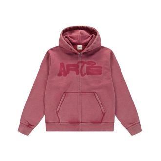 Arte Zip Hoodie Washed - - Sweatshirts & Hoodies - Herren - Rot - XS