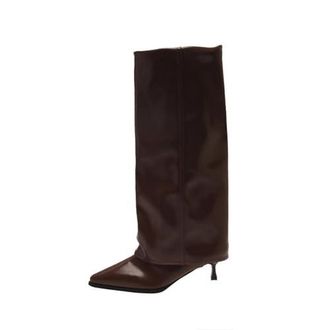 Generic Bottes hautes pour femme - Large mollet - Pliables - &Eacute;l&eacute;gantes - Bout pointu - Talon chaton - D&eacute;contract&eacute;es et confortables - Pour lautomne et lhiver,