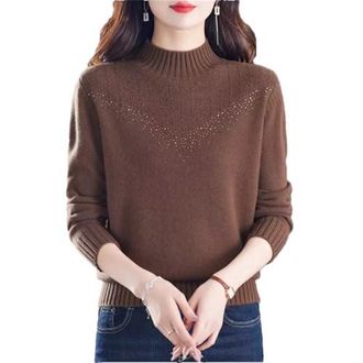 Generic Blouses dhiver tricotées thermiques à manches longues pour femme, café, 3XL