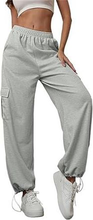 Generic Pantalon de surv&ecirc;tement cargo ample taille haute pour femme, pantalon de jogging Y2K, tendance, d&eacute;contract&eacute;, automne avec poches, gris, XXL