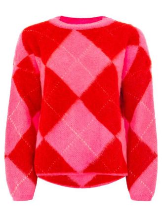 Zwillingsherz Strickpullover Soft Argyle Rundhals, angesagtes gro&szlig;es Rautenmuster, farbenfroh, One Size