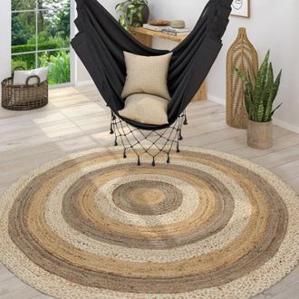 Paco Home Paco Home - Tapis Rond Salon Jute Motif Ethnique Boho Moderne Fait Main Tapis Naturel 200 cm rond, Multicolore
