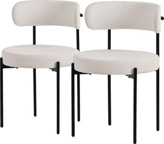ML Design ML-Design Esszimmerst&uuml;hle 2er Set, K&uuml;chenstuhl aus Teddystoff Wei&szlig;, Wohnzimmerstuhl mit R&uuml;ckenlehne, Polsterst&uuml;hle mit schwarzen Metallbeinen, Lounges