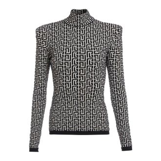 Balmain Femme, Pulls, Noir, Taille: 44 FR Pull en maille avec monogramme