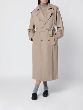 Auralee Trench-coat long &agrave; double boutonnage en pure laine avec ceinture et &eacute;paulettes