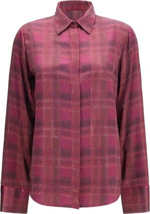 Ermanno Scervino Chemise en satin &agrave; carreaux de cristal - Femme - Blouses et Chemises - Rose - Taille: 44 FR