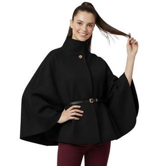 Janisramone Poncho italien avec ceinture pour femme, manteau dhiver &eacute;l&eacute;gant ouvert sur le devant, veste &eacute;l&eacute;gante &agrave; col polo haut pour femmes, cardigan chaud surdi