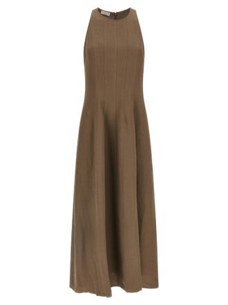Brunello Cucinelli Viscose-Linen Midi Dress - Brown