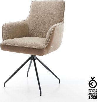 DELIFE Drehstuhl Heira-Flex mit Armlehnen Materialmix Schlamm Kreuzgestell konisch Schwarz 180&deg; drehbar Taschenfederkern, Esszimmerst&uuml;hle