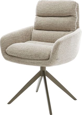 DELIFE Esszimmerstuhl Abelia-Flex mit Armlehnen Kreuzgestell breit Effektfinish Titan Webstoff Soft Beige 360° drehbar Wippfunktion