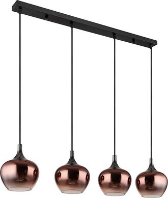 Globo Lighting Pendellampe H&auml;ngelampe Wohnzimmerleuchte Esszimmerlampe K&uuml;chenleuchte Deckenlampe, Metall Glas kupferfarben schwarz, 4 Flammig E27, H 120 cm