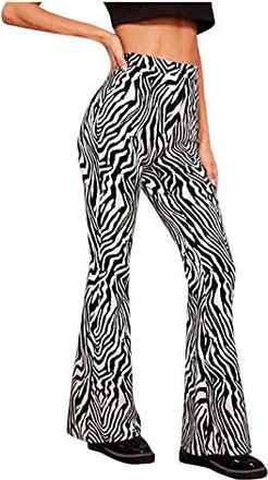 Generic Legging évasé décontracté à rayures pour femme - Pantalon de survêtement taille haute pour femme - Imprimé zèbre - Jambe droite - Pantalon de course à